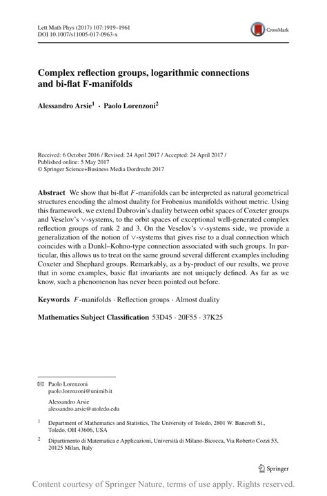 complex reflection groups logarithmic connections and bi flat f