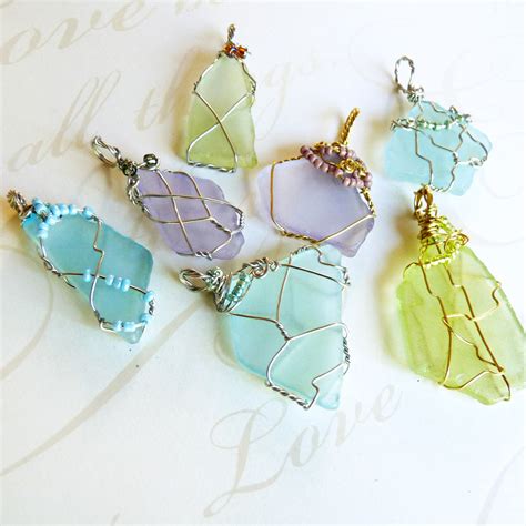 Cultured Sea Glass Pendant Lavender And Gold Pentagon Wire Wrapped