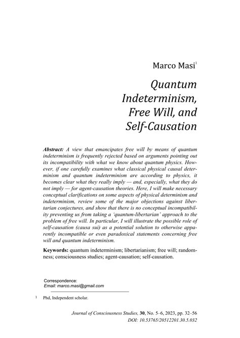 Pdf Quantum Indeterminism Free Will And Self Causation