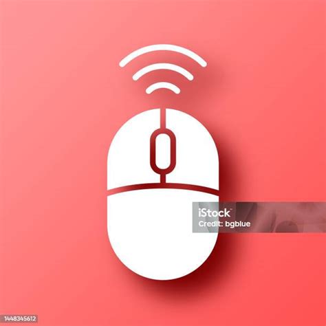 Souris Dordinateur Sans Fil Icône Sur Fond Rouge Avec Ombre Vecteurs