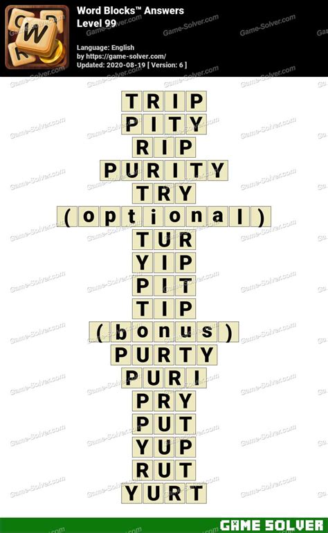 Word Blocks Level 99 Answers • Game Solver