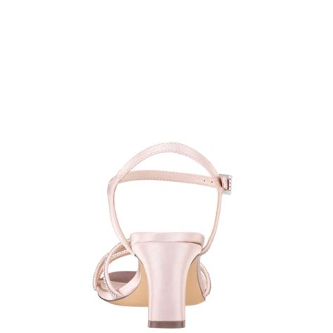 Womens Bobby Pearl Rose Satin Crystal Strappy Mid Heel Dress Sandal