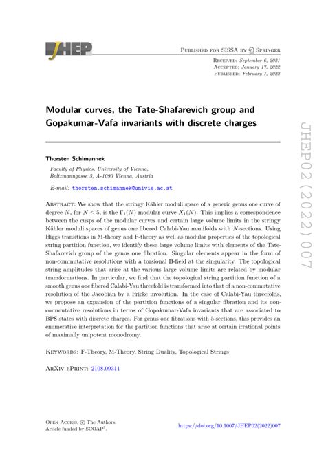 Pdf Modular Curves The Tate Shafarevich Group And Gopakumar Vafa