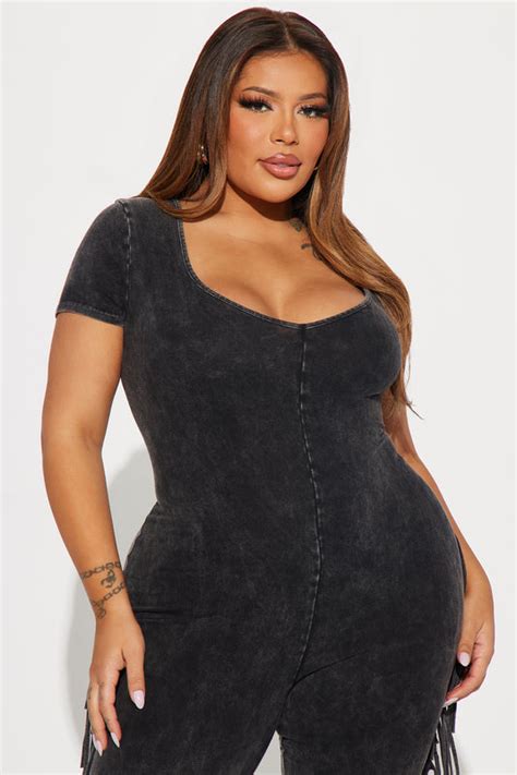 Carry Me Higher Fringe Jumpsuit Black Fashion Nova