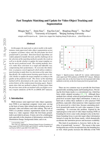 Pdf Fast Template Matching And Update For Video Object Tracking And