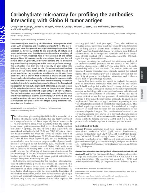 Pdf Carbohydrate Microarray For Profiling The Antibodies Interacting