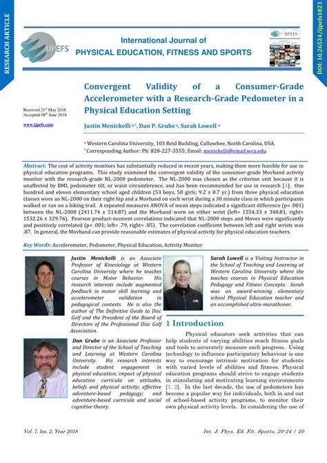 Pdf Convergent Validity Of A Consumer Grade Accelerometer With A Research Grade Pedometer In A