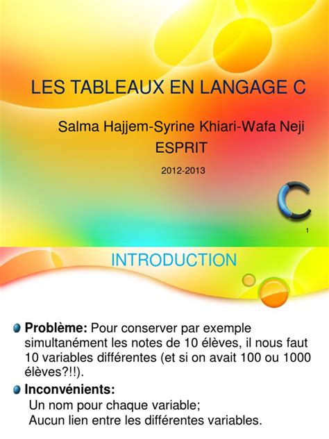 Cours Tableaux Langage C Pdf Tableau Structure De Données Variable Informatique