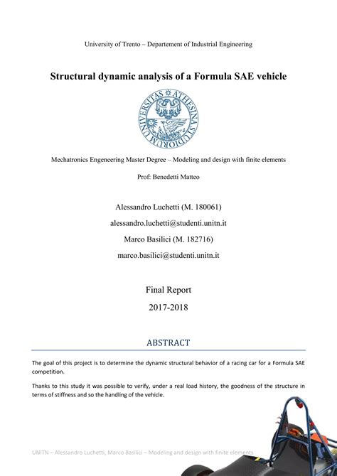 Structural Dynamic Analysis Of A Formula Sae Vehicle Pdf