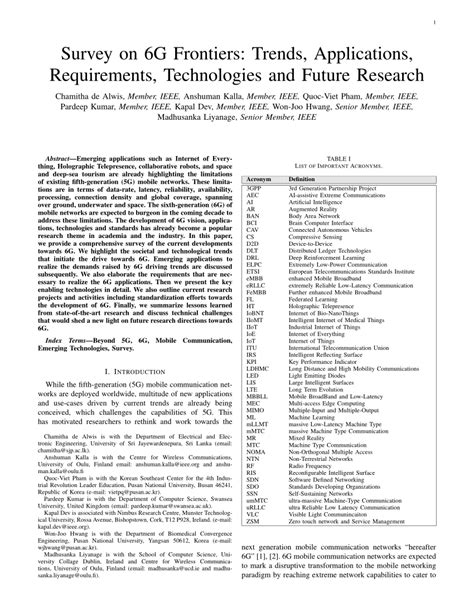 Pdf Survey On 6g Frontiers Trends Applications Requirements Technologies And Future Research