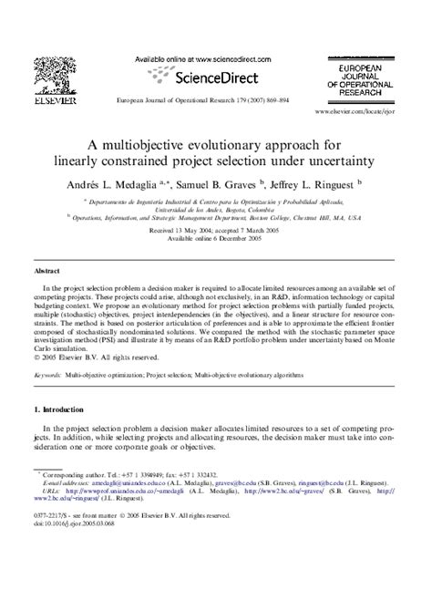 Pdf A Multiobjective Evolutionary Approach For Linearly Constrained