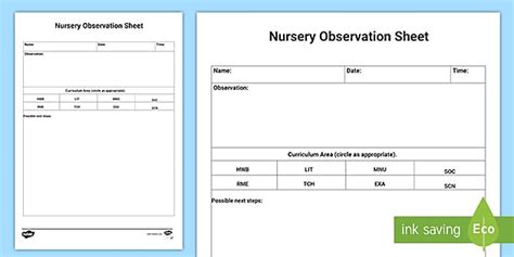 Nursery Observations Lesson Template Teacher Made