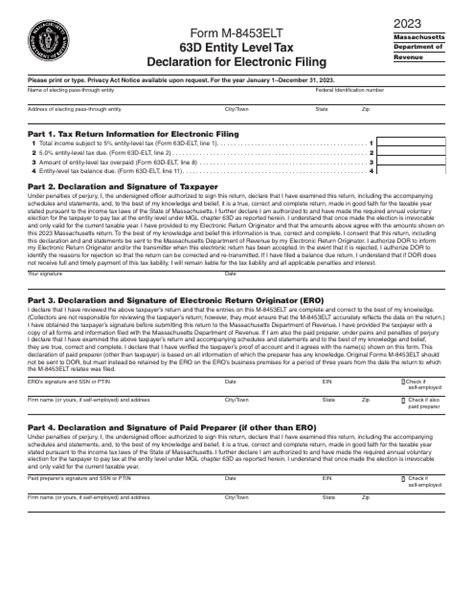 Form M 8453elt Download Printable Pdf Or Fill Online 63d Entity Level
