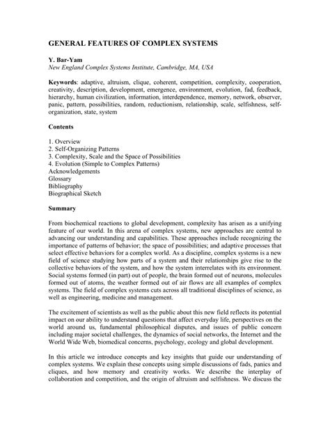 Pdf General Features Of Complex Systems