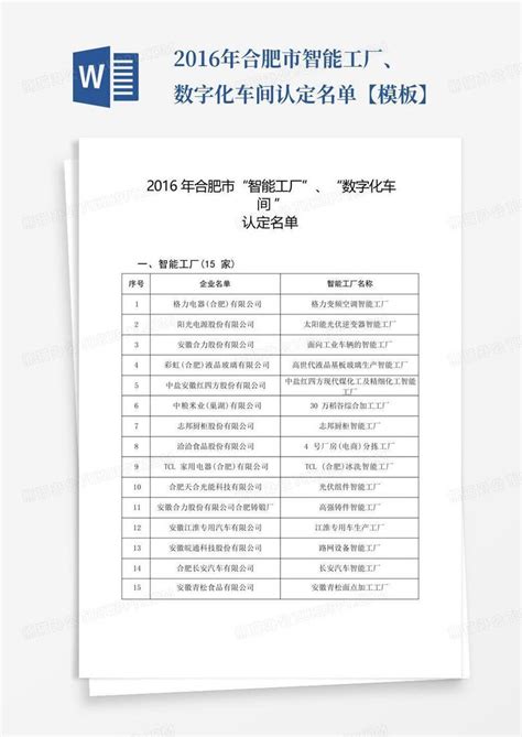 2016年合肥市智能工厂数字化车间认定名单 Word模板下载 编号qrwdnvvx 熊猫办公