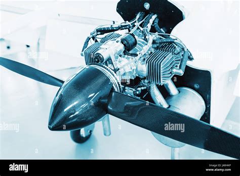 Airplane Engine On Small Aircraft Detailed View Of Engine Propeller