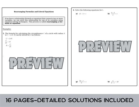 Rearranging Formulas And Literal Equations Notes And Worksheet