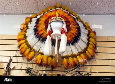 Native Alaskan Ritual Feather Headdress Ketchikan Alaska Usa Stock