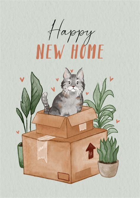 Felicitatiekaart Nieuwe Woning Met Kat In Kaartje Go
