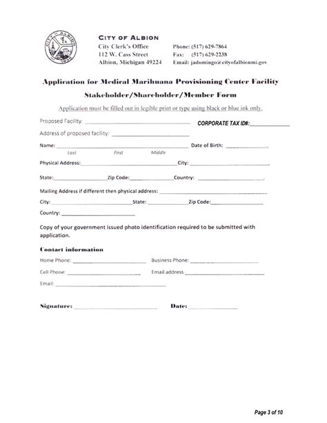 City Of Albion Michigan Application For Medical Marihuana Provisioning