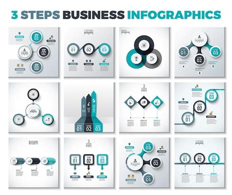 Set Og Infographic Elements With 3 Options Flowcharts Timeline Cycle