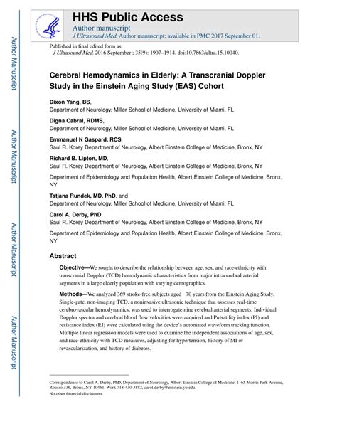 Pdf Cerebral Hemodynamics In The Elderly A Transcranial Doppler