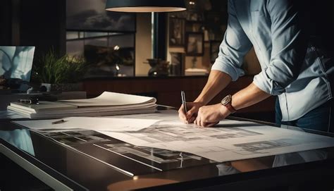 Homem Projetando Uma Casa Desenhando E Escrevendo Foto Premium