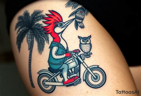 Woody The Woodpecker Wearing A Leather Vest That Says Peckerwoods On A Harley Davidson Under A