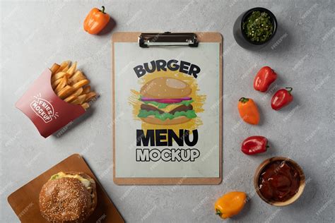 패스트 푸드와 햄버거 레스토랑 메뉴 모형 프리미엄 Psd 파일