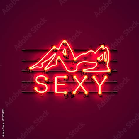 Neon Sexy Girl Signboard On The Red Background Vector Illustration Stock Vector Adobe Stock