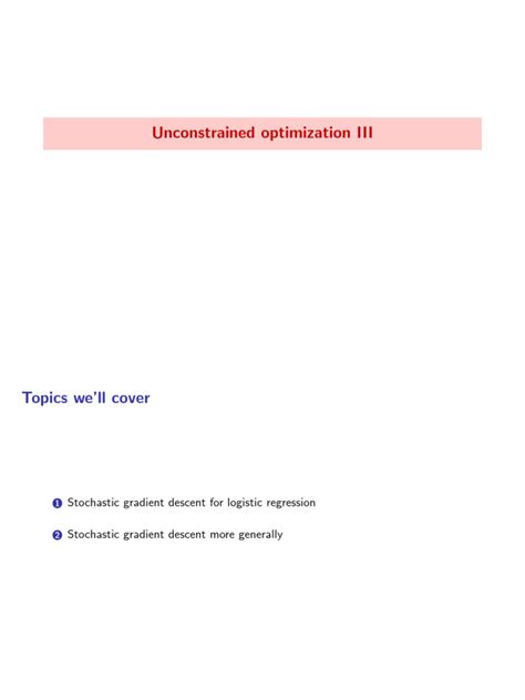 Unconstrained Optimization Iii Stochastic Gradient Descent Pdf
