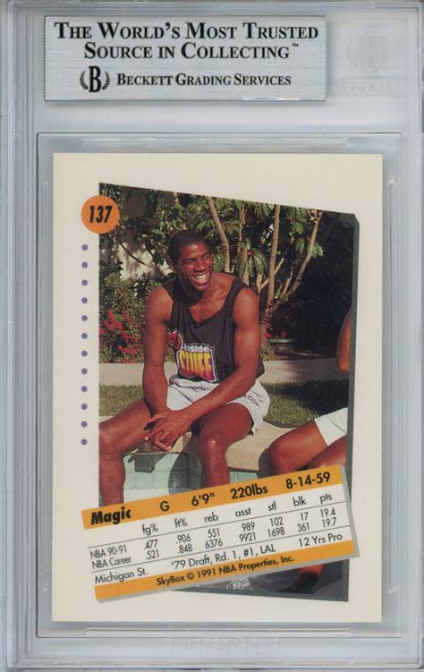 Magic Johnson Signed 1991 92 Skybox 137 Trading Card Beckett Slab