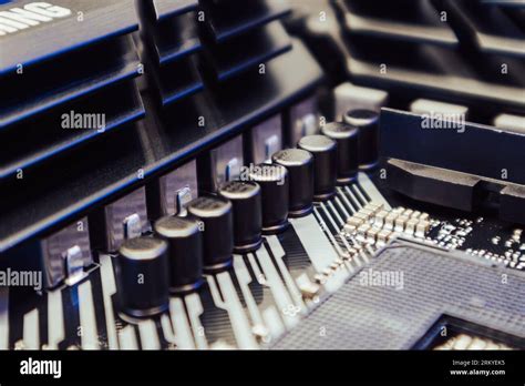 Motherboard With Sockets And Microchips Close Up On A Desktop Pc Computer Hardware Chipset