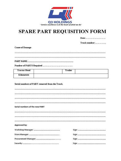 Spare Part Requsition Form Pdf