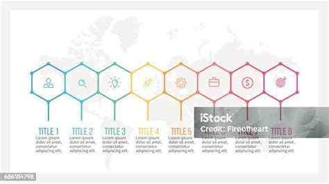 비즈니스 인포 그래픽입니다 8 단계 육각형 타임 라인입니다 얇은 선 벡터 템플릿입니다 0명에 대한 스톡 벡터 아트 및 기타 이미지 Istock