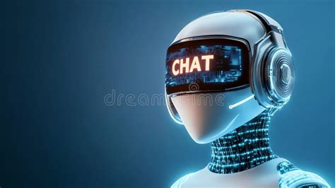 Futuristic Chatbot Robot With Digital Headset And Glowing Interface White Isolate Background