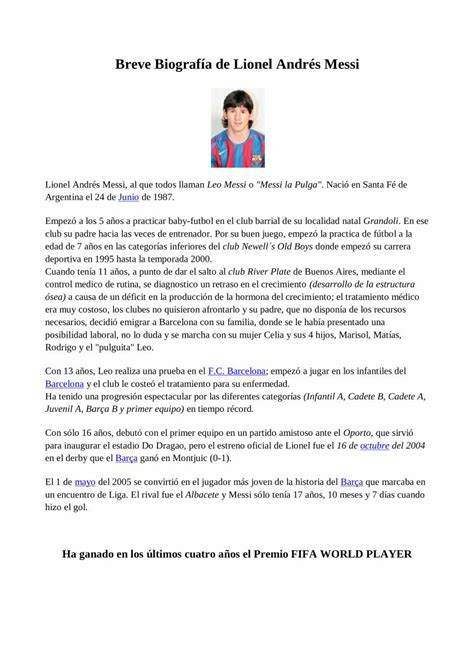 PDF Breve Biografía de Lionel Andrés Messispanglish altervista org
