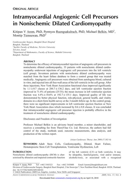 Intramyocardial Angiogenic Cell Precursors In Non Ischemic Dilated Cardiomyopathy Pdf