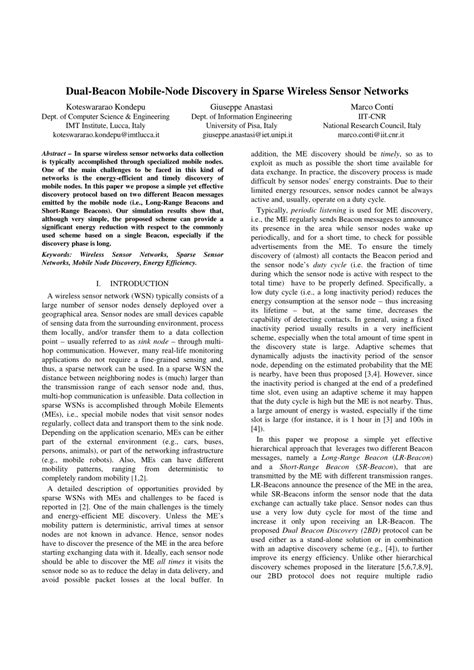 Pdf Dual Beacon Mobile Node Discovery In Sparse Wireless Sensor Networks