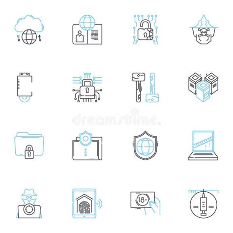 Data Security Linear Icons Set Encryption Firewall Malware