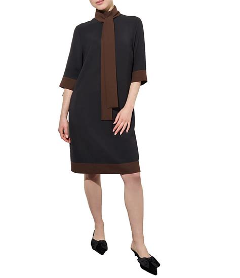Ming Wang Crepe De Chine Two Tone Mock Neck 34 Sleeve Shift Dress