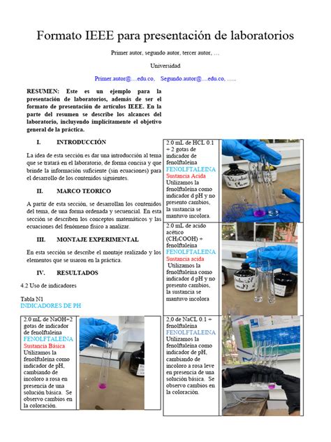 Formato Ieee Para Presentacion Del Informe De Laboratorio Pdf Ácido