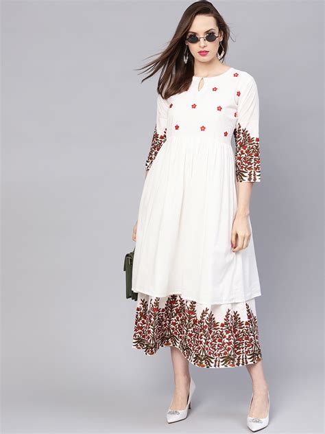 Buy Libas Women White Printed Layered A Line Dress Dresses For Women