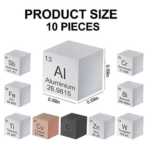 10 Pcs Elements Square Set 059 Inch Tungsten Square Metal Periodic Table Of Elements For