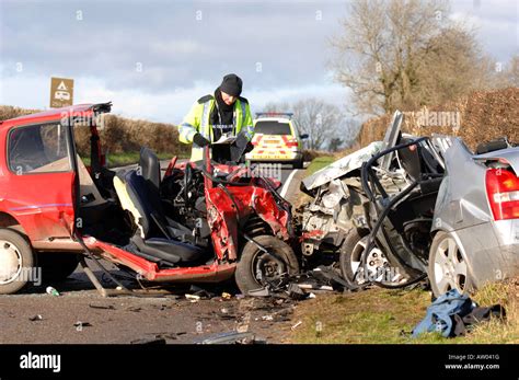 Police At The Scene Of A Fatal Head On Car Crash That Killed 4 People