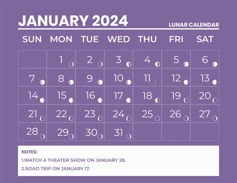 Lunar Calendar January 2024 In Eps Illustrator  Word Svg