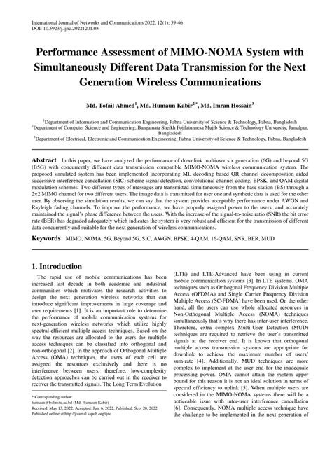Pdf Performance Assessment Of Mimo Noma System With Simultaneously