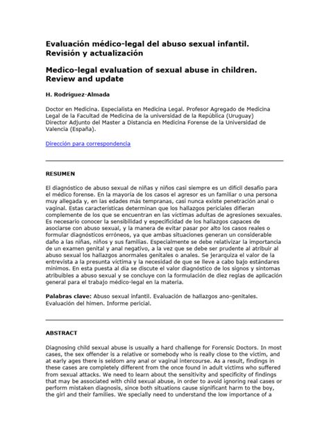 Evaluación Médico Legal Del Abuso Sexual Infantil Pdf Abuso Sexual