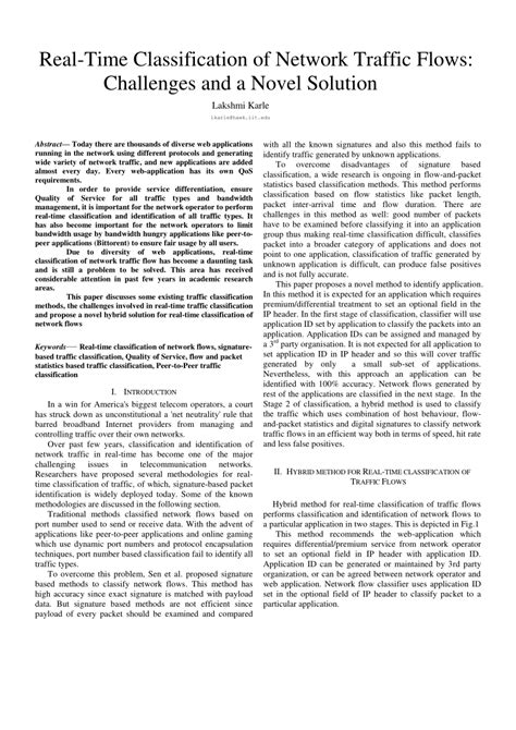 Pdf Real Time Classification Of Network Traffic Flows Challenges And A Novel Solution