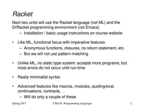 Cse341 Programming Languages Lecture 13 Racket Introduction Ppt Download